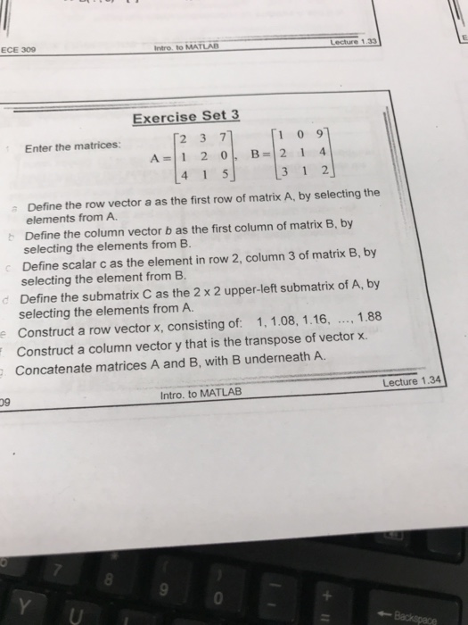 Solved ECE 309 Intro to MATLAB Lecture 1.33 Exercise Set 3 1 | Chegg.com