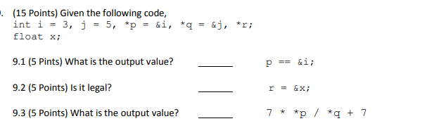 Solved (15 Points) Given the following code, int | Chegg.com