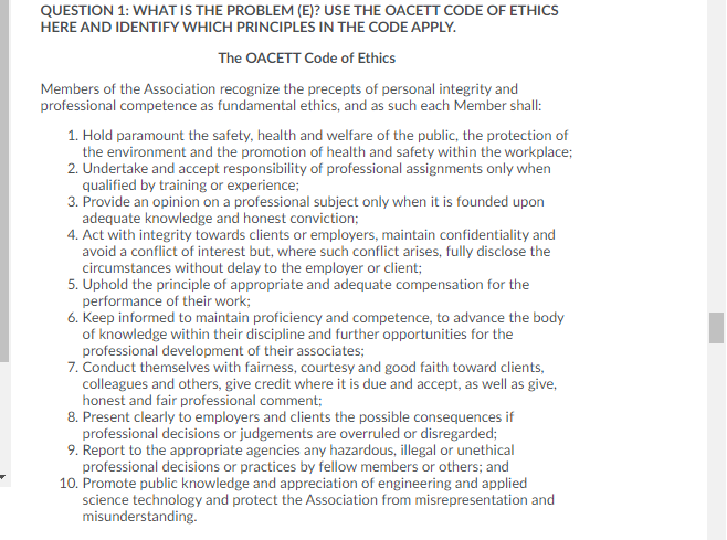 Solved QUESTION 1: WHAT IS THE PROBLEM (E)? USE THE OACETT | Chegg.com
