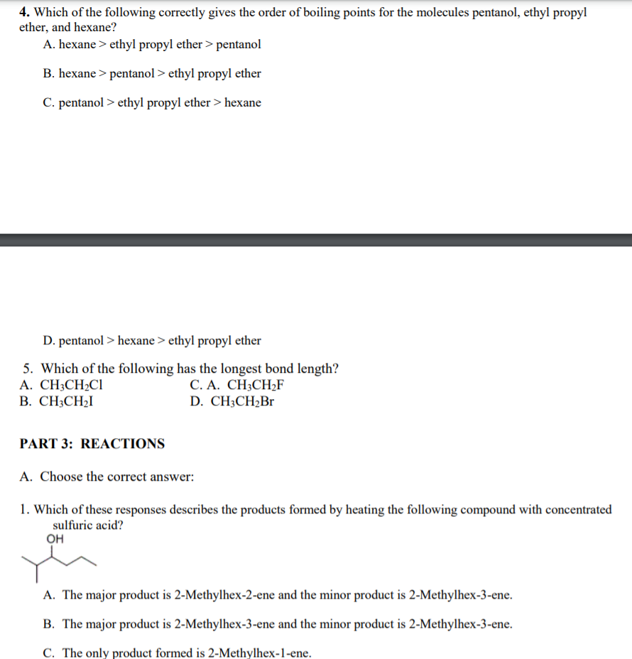 Solved 4. Which of the following correctly gives the order | Chegg.com