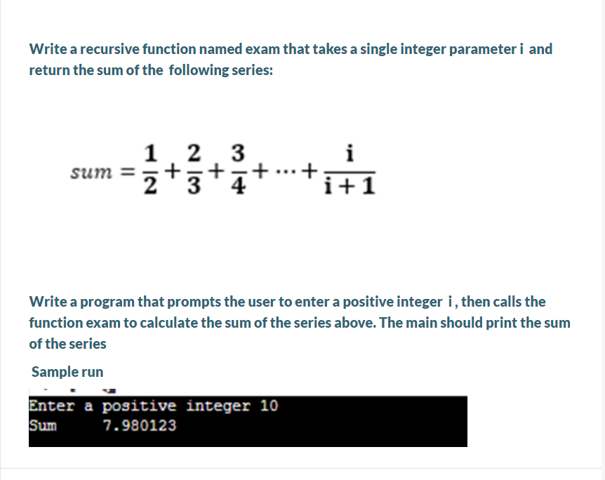 Solved Write a recursive function named exam that takes a | Chegg.com