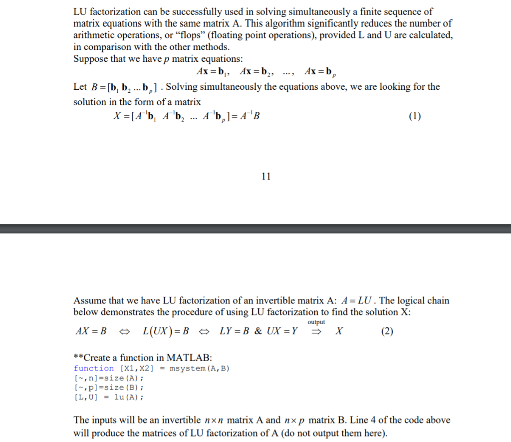 LU factorization can be successfully used in solving | Chegg.com