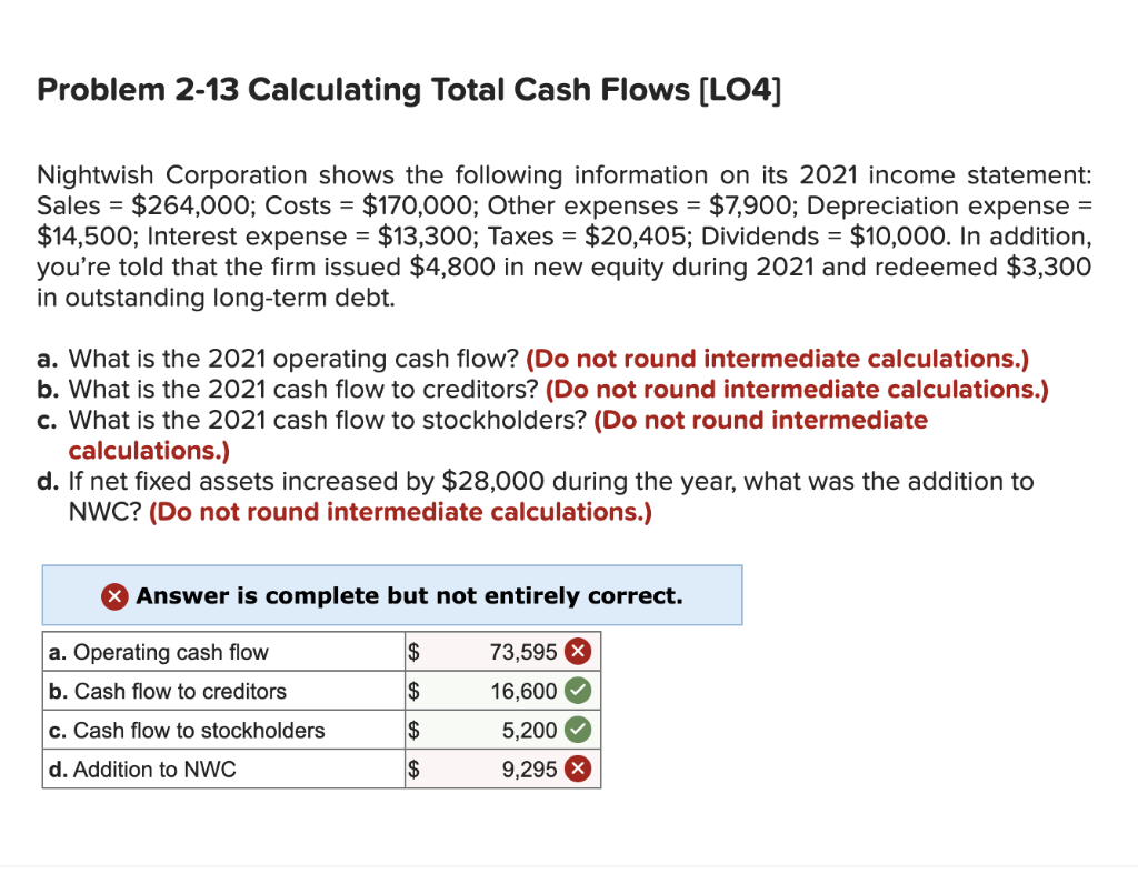 Solved Problem 2-13 Calculating Total Cash Flows (L04] | Chegg.com
