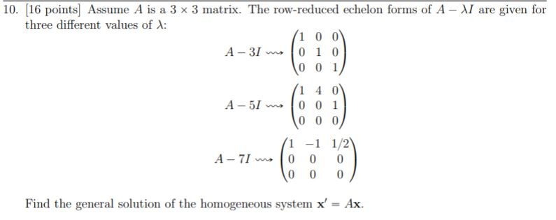 Solved 10. [16 points] Assume A is a 3 × 3 matrix. The | Chegg.com