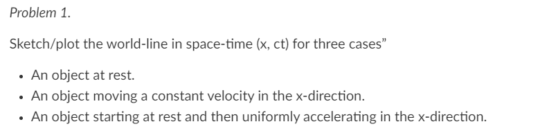 Solved Sketch/plot the world-line in space-time (x, ct) for | Chegg.com