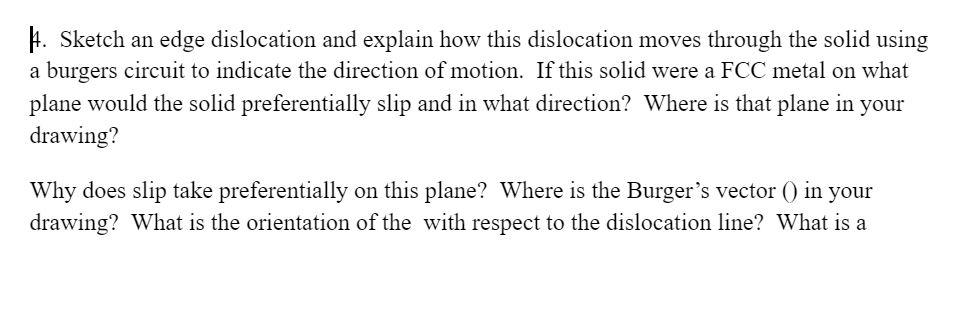 Solved H. Sketch an edge dislocation and explain how this | Chegg.com