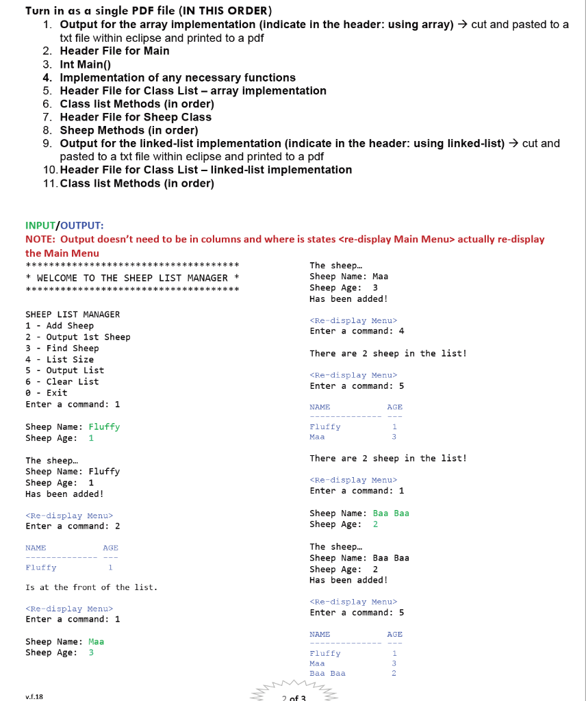 Solved Lab #13: Arrays & Linked Lists of Sheep Implement the | Chegg.com