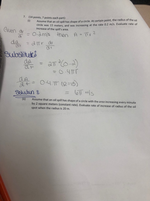 Solved assume that an oil spill has shape of a circle with | Chegg.com