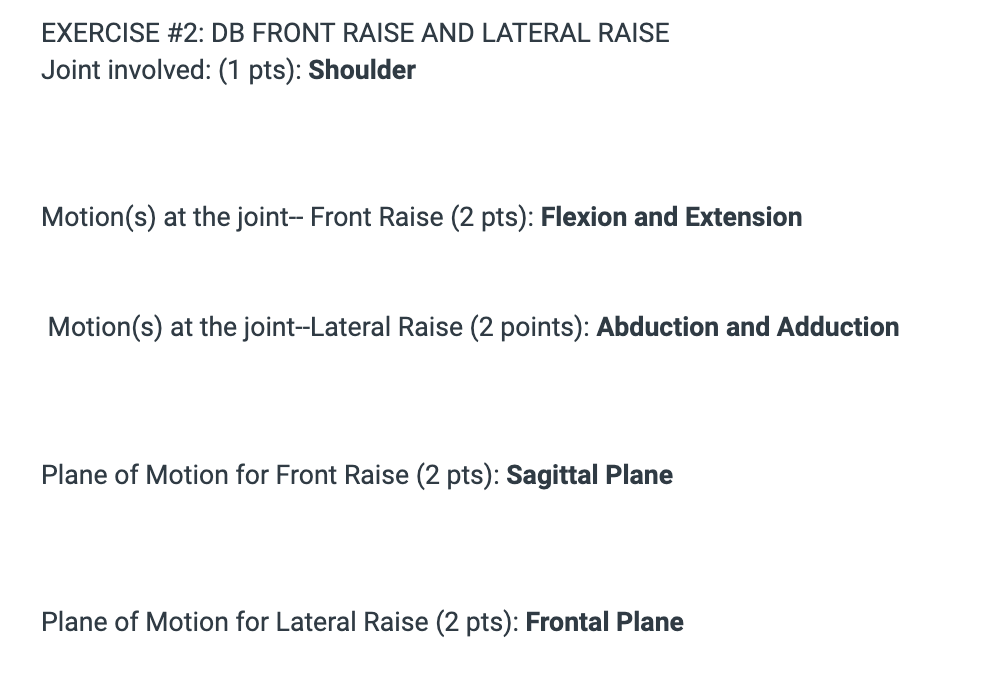 Solved EXERCISE \#2: DB FRONT RAISE AND LATERAL RAISE Joint | Chegg.com