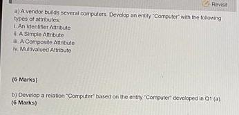 Solved a) Avendor butits severai computers Develop an entity | Chegg.com