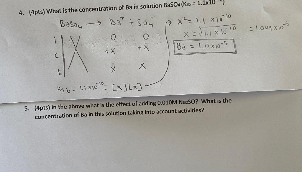 Solved 4. (4pts) What is the concentration of Ba in solution | Chegg.com
