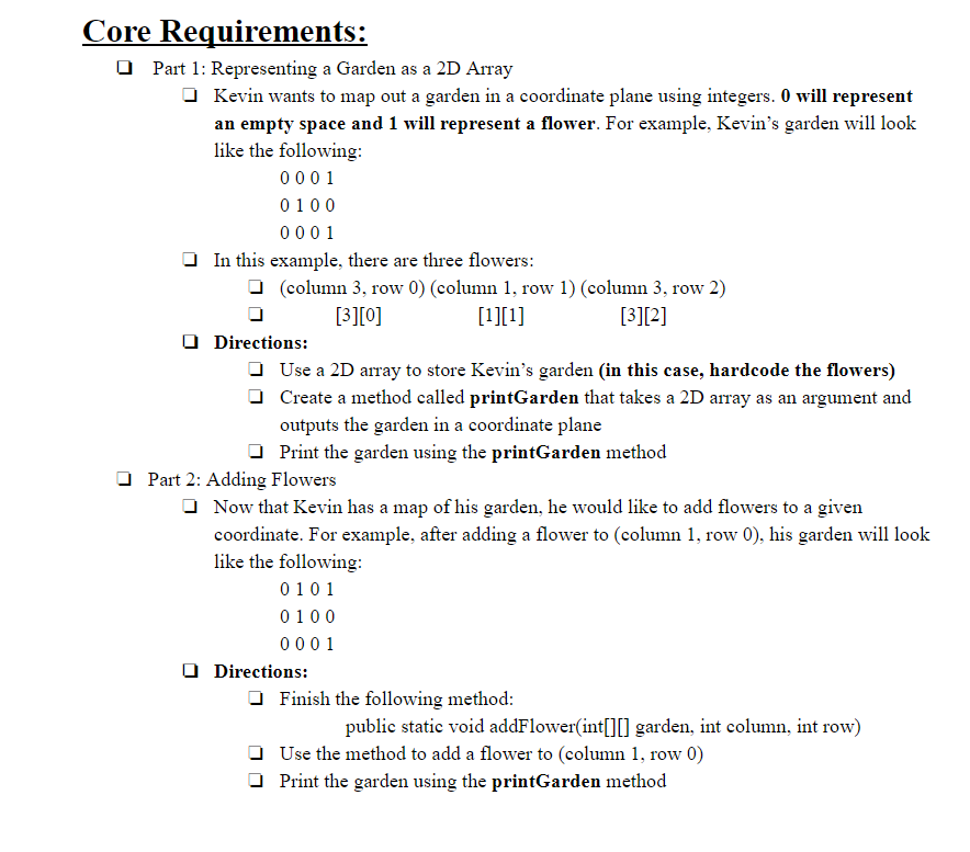 Solved Core Requirements: O Part 1: Representing a Garden as | Chegg.com