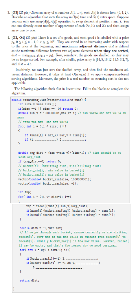 Solved 3. (03) (25 pts) Given an array of n numbers | Chegg.com