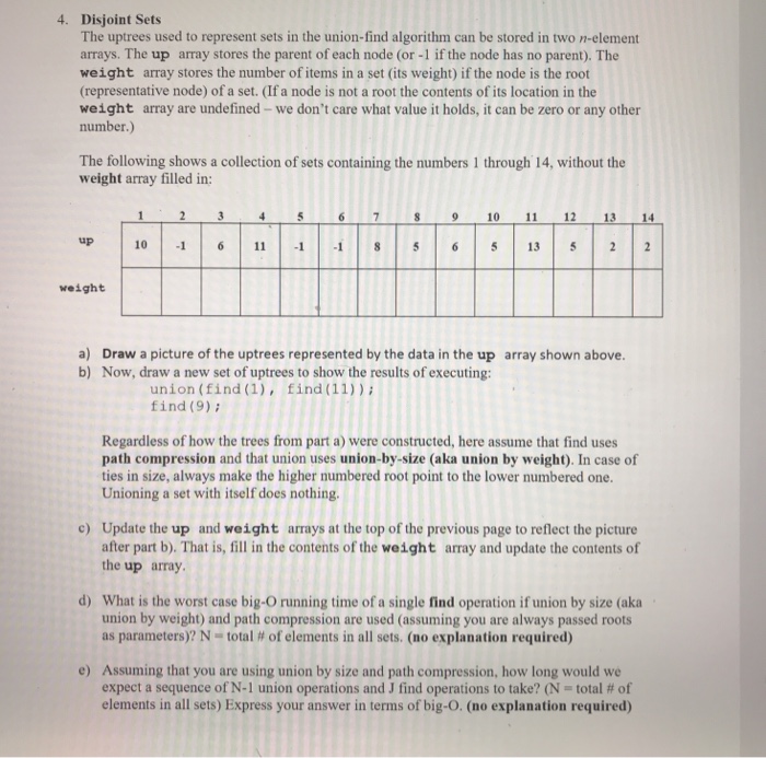 Solved 4. Disjoint Sets The uptrees used to represent sets | Chegg.com