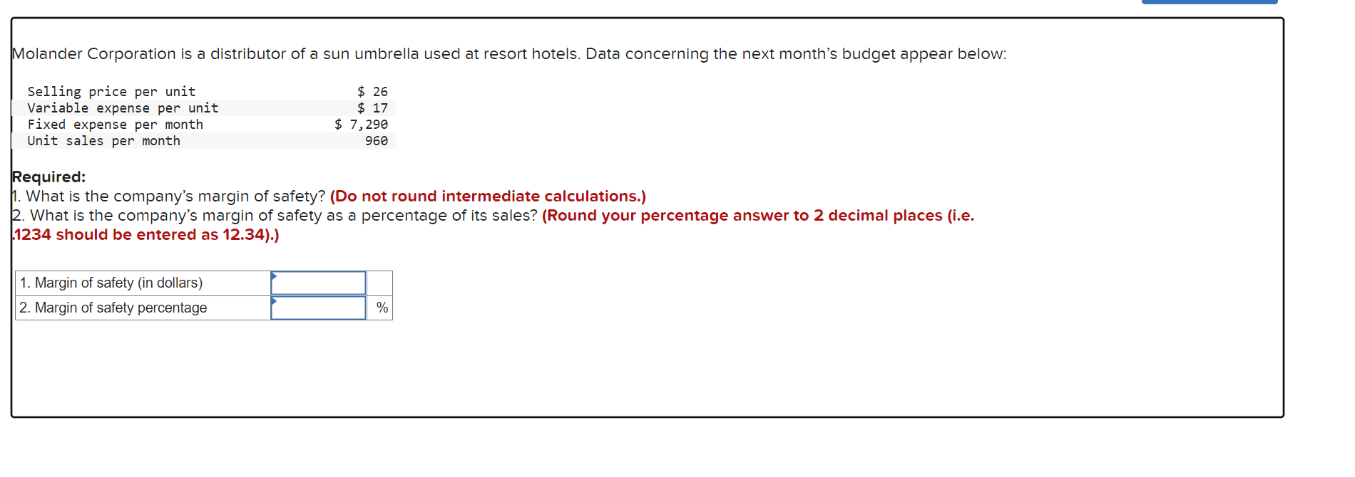 Solved Required: 1. What is the company's margin of safety? | Chegg.com