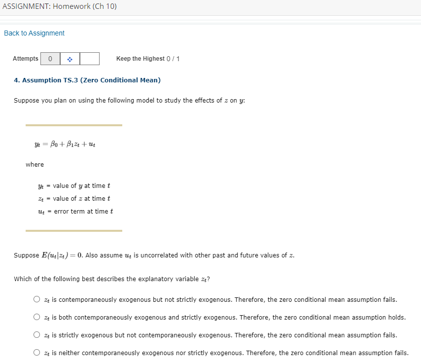 Solved Attempts Keep the Highest 0/1 4. Assumption TS.3 | Chegg.com