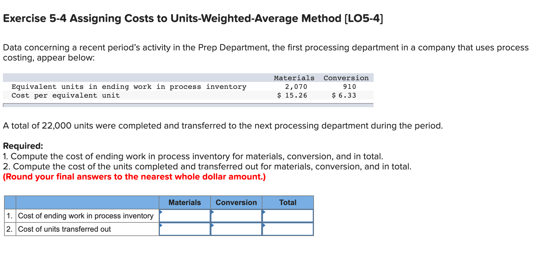 Solved Exercise 5-3 Cost per Equivalent | Chegg.com
