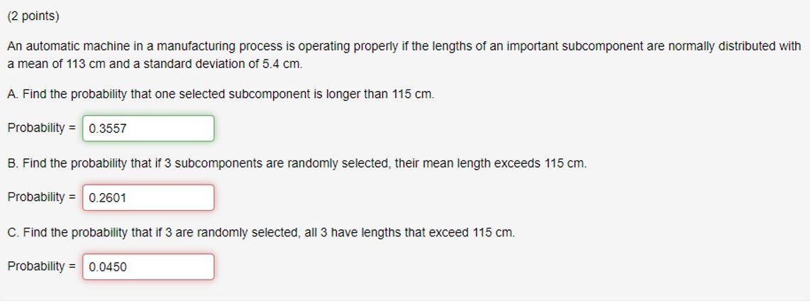 Solved (2 ﻿points)An automatic machine in a manufacturing | Chegg.com