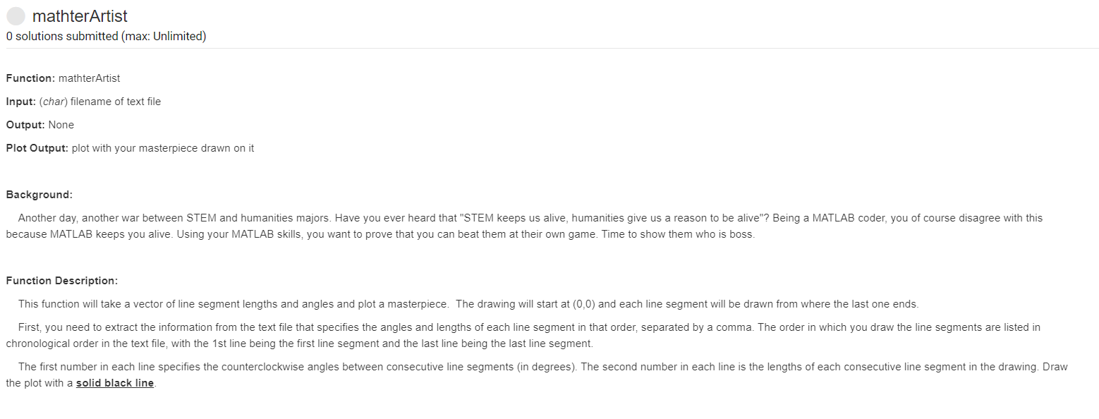 Solved Function: mathterArtist Input: (char) filename of | Chegg.com