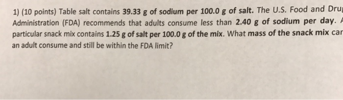 Solved Table salt contains 39.33 g of sodium per 100.0 g of | Chegg.com