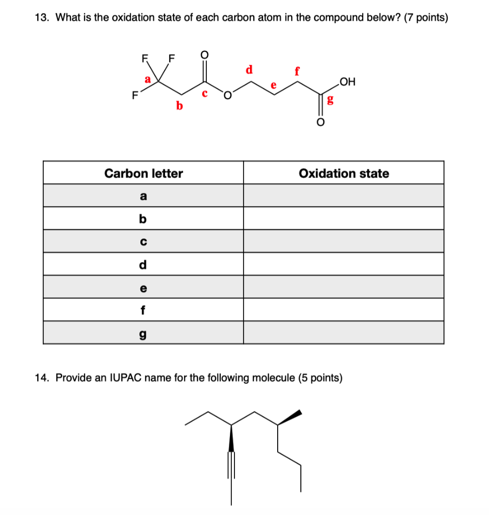 Solved 13. What is the oxidation state of each carbon atom | Chegg.com
