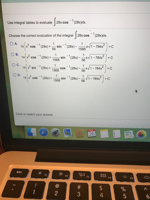 Solved Use integral tables to evaluate integral 28x cos^-1 | Chegg.com