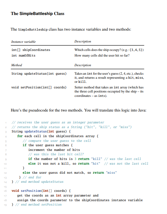 Solved The SimpleBattleship Class The SimpleBattleship class | Chegg.com