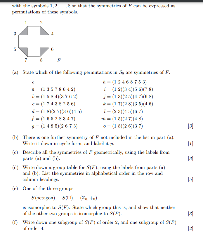 Solved with the symbols 1,2,…,8 so that the symmetries of F | Chegg.com
