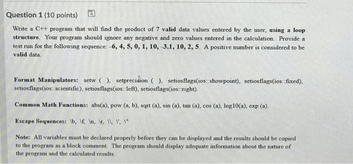 Solved Question 1 (10 points) Write a C+t program that will | Chegg.com