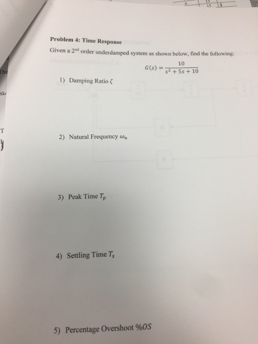 Solved Problem 4: Time Response Given a 2nd order | Chegg.com