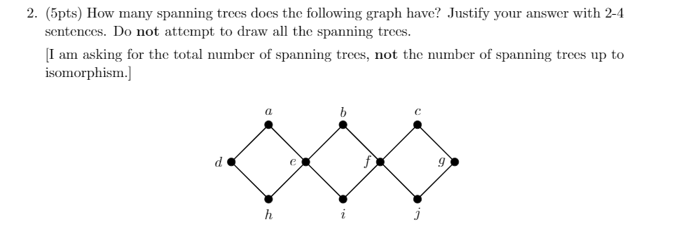 Solved 2. (5pts) How many spanning trees does the following | Chegg.com