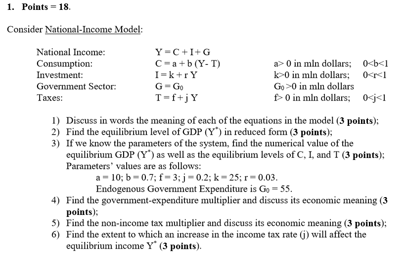 1. Points = 18. Consider National-Income Model: | Chegg.com