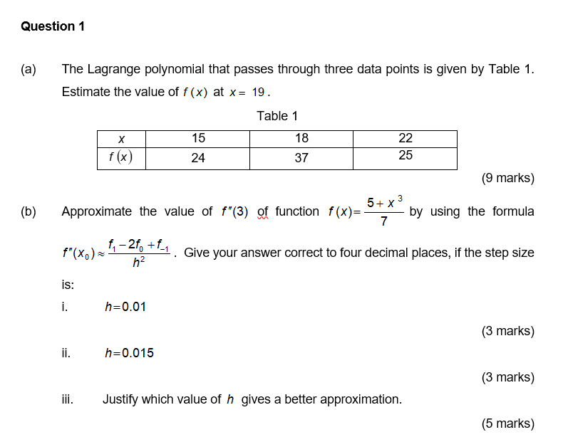 Solved Question 1 (a) The Lagrange polynomial that passes | Chegg.com