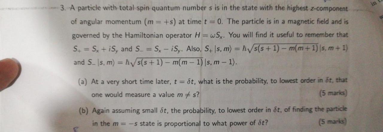 Solved A particle with total spin quantum number s is in the | Chegg.com