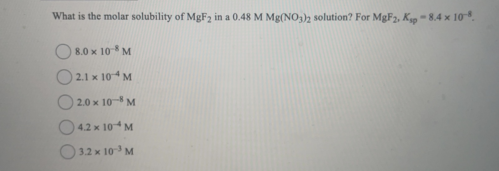 Solved What is the molar solubility of MgF2 in a | Chegg.com