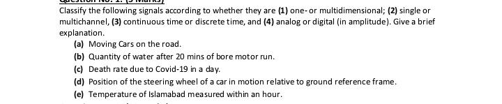 Classify the following signals according to whether | Chegg.com