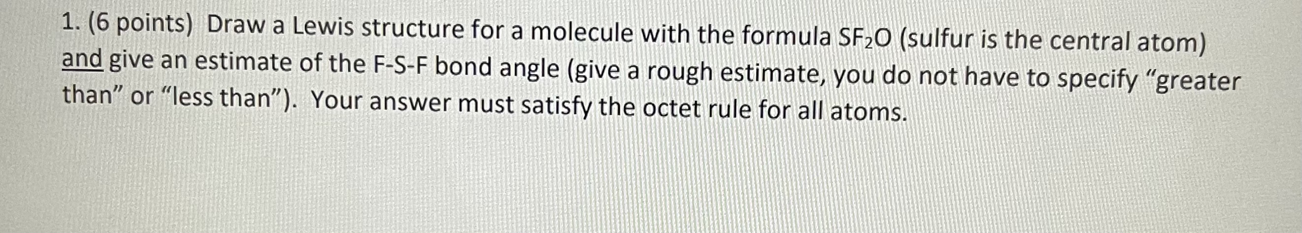 Solved (6 ﻿points) ﻿Draw a Lewis structure for a molecule | Chegg.com