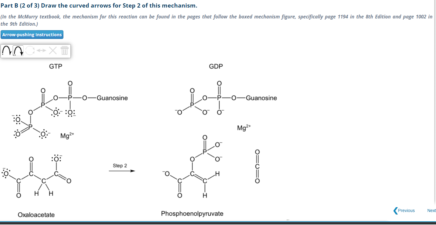 Solved Part B (2 of 3) Draw the curved arrows for Step 2 of | Chegg.com