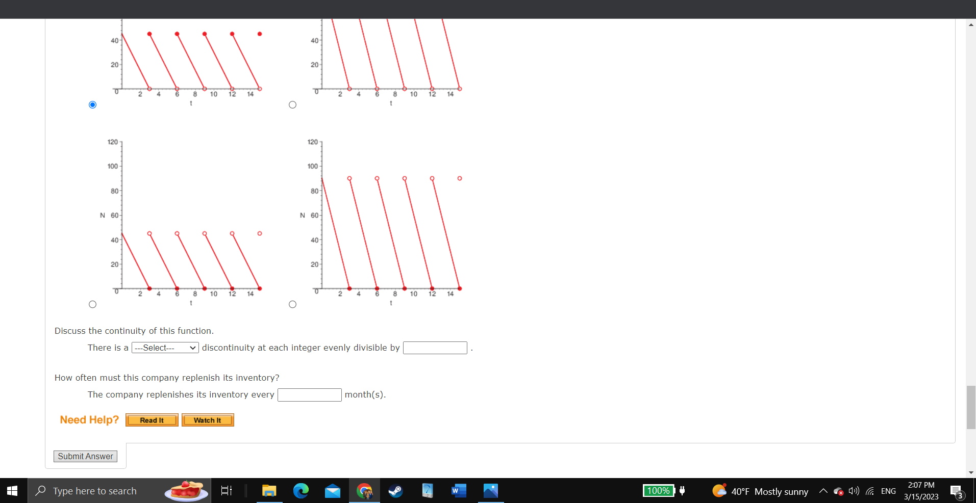 Solved N(t)=30(3[[3t+3]]−t) Sketch the graph of this | Chegg.com