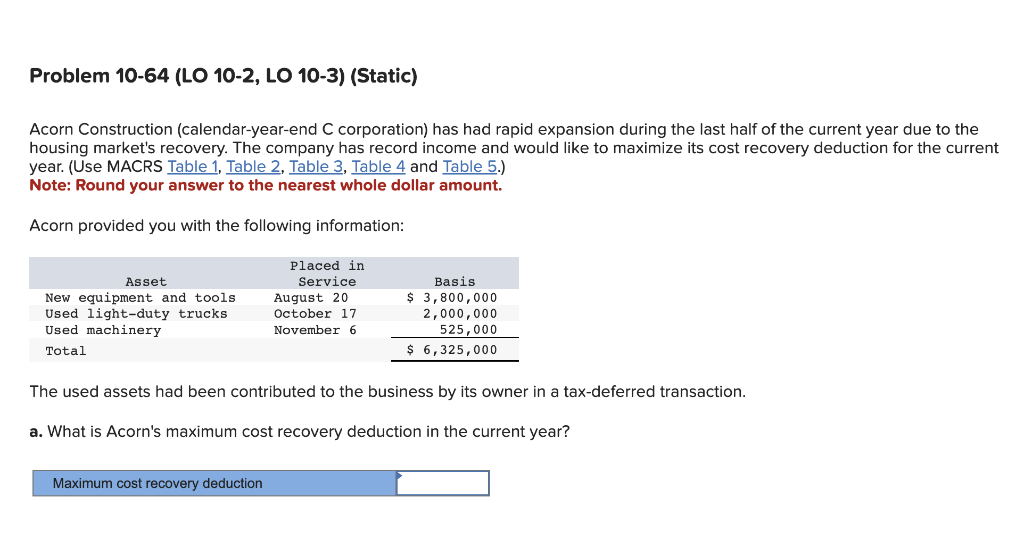 Acorn Construction (calendar-year-end C corporation) | Chegg.com