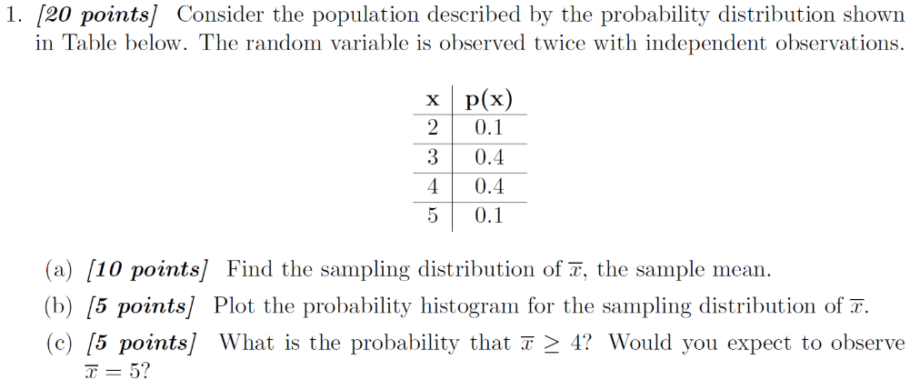 Solved 1. [20 points] Consider the population described by | Chegg.com