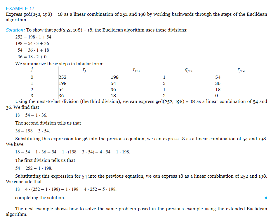 Solved EXAMPLE 17 Express gcd(252,198)=18 as a linear | Chegg.com Solved EXAMPLE 17 Express gcd(252,198)=18 as a linear | Chegg.com