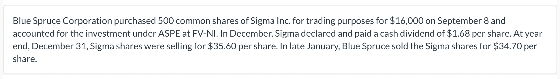 Solved Blue Spruce Corporation purchased 500 common shares | Chegg.com