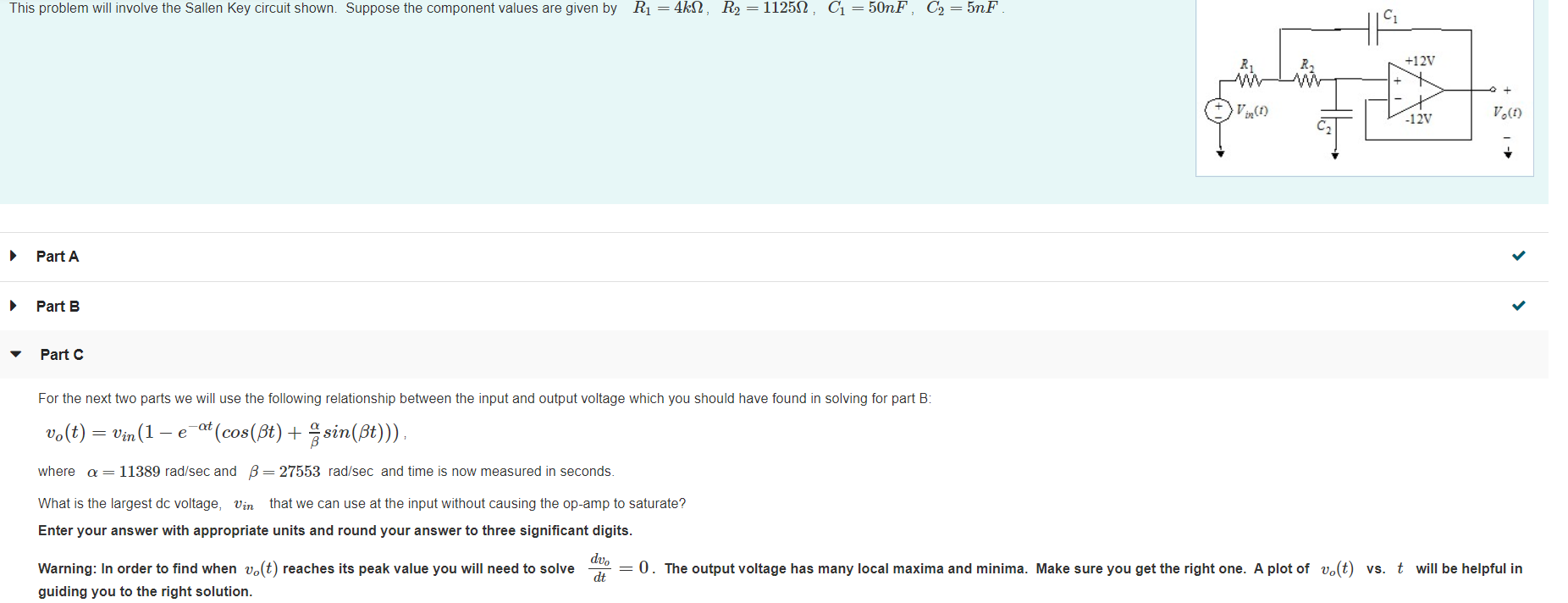 This problem will involve the Sallen Key circuit | Chegg.com