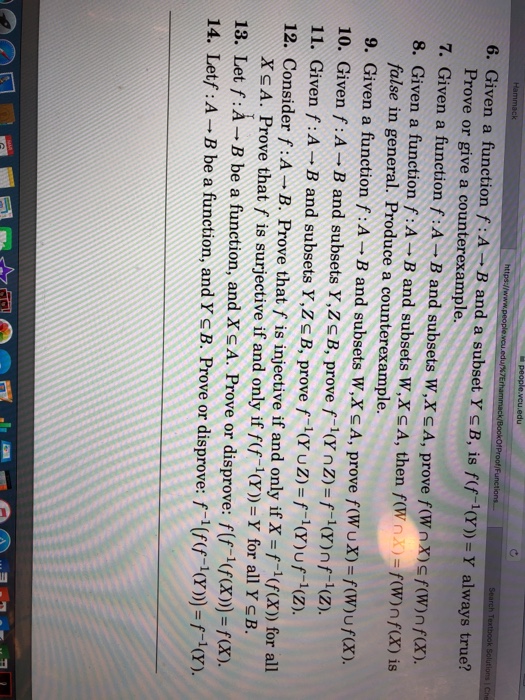 Solved 6. Given a function f:A→B and a subset Y B, is | Chegg.com