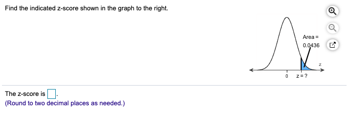 Solved Find the indicated z-score shown in the graph to the | Chegg.com