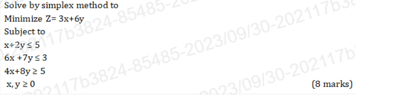 Solved Solve by simplex method to Minimize Z=3x+6y Subject | Chegg.com