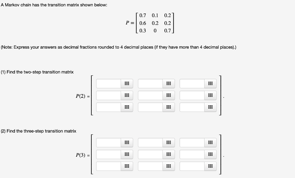 Solved A Markov chain has the transition matrix shown below: | Chegg.com