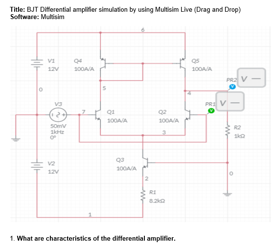 Solved Title: BJT Differential amplifier simulation by using | Chegg.com