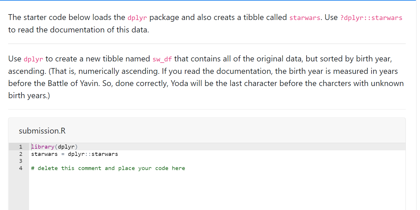 Solved The starter code below loads the dplyr package and | Chegg.com